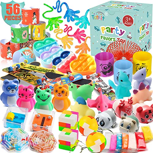 56 Pcs Party Favors Carnival Treasure Box Toys Classroom Prizes Small Mini Bulk Gifts Toys Pinata Stocking Stuffers for Kids Boys Girls 4-8 8-12 3-5, Goodie Bags Fillers for Kids Birthday Party