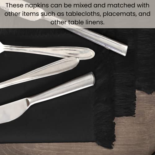 Cotton Clinic Cloth Dinner Napkins Fringes – Perfect Everyday Use Table Napkins – Soft Durable Washable – Ideal for Party Wedding Christmas Easter – Set of 12-20x20 inches Black Napkins