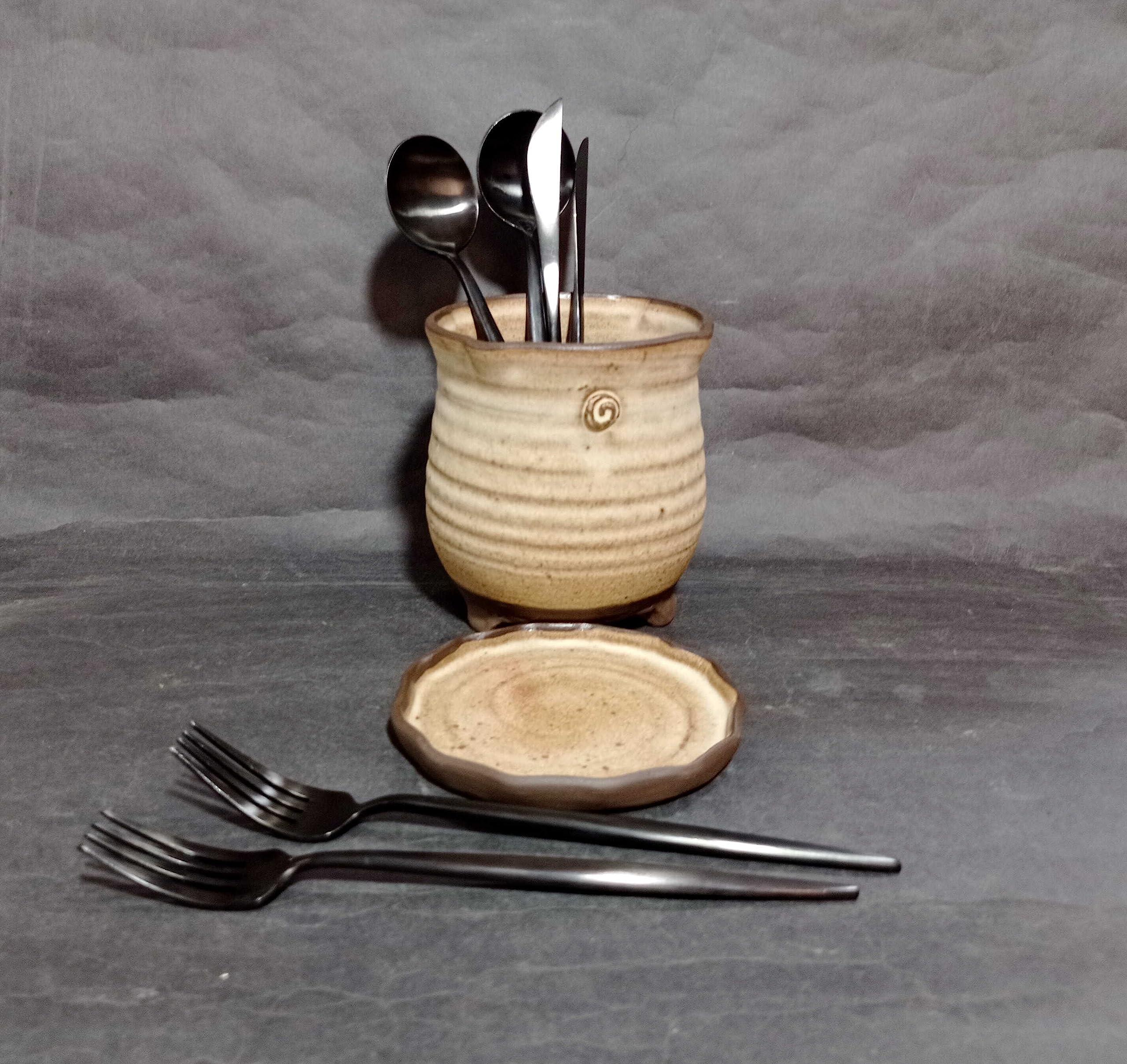 Cutlery holder, Ceramic silverware container, Kitchen cutlery organizer, Cutlery caddy, Pottery Utensil carrier, Table top utensil dish,