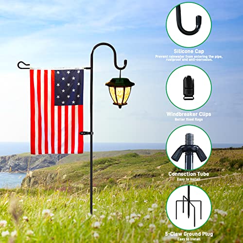 Rexwnadu Shepherd Hook&Garden Flag Holder Stand 48 Iches Bi-Use Sherpherd Hooks Heavy Duty Flag Pole Adjustable Height Yard Flag Stand Garden Decoration Rust Resistant