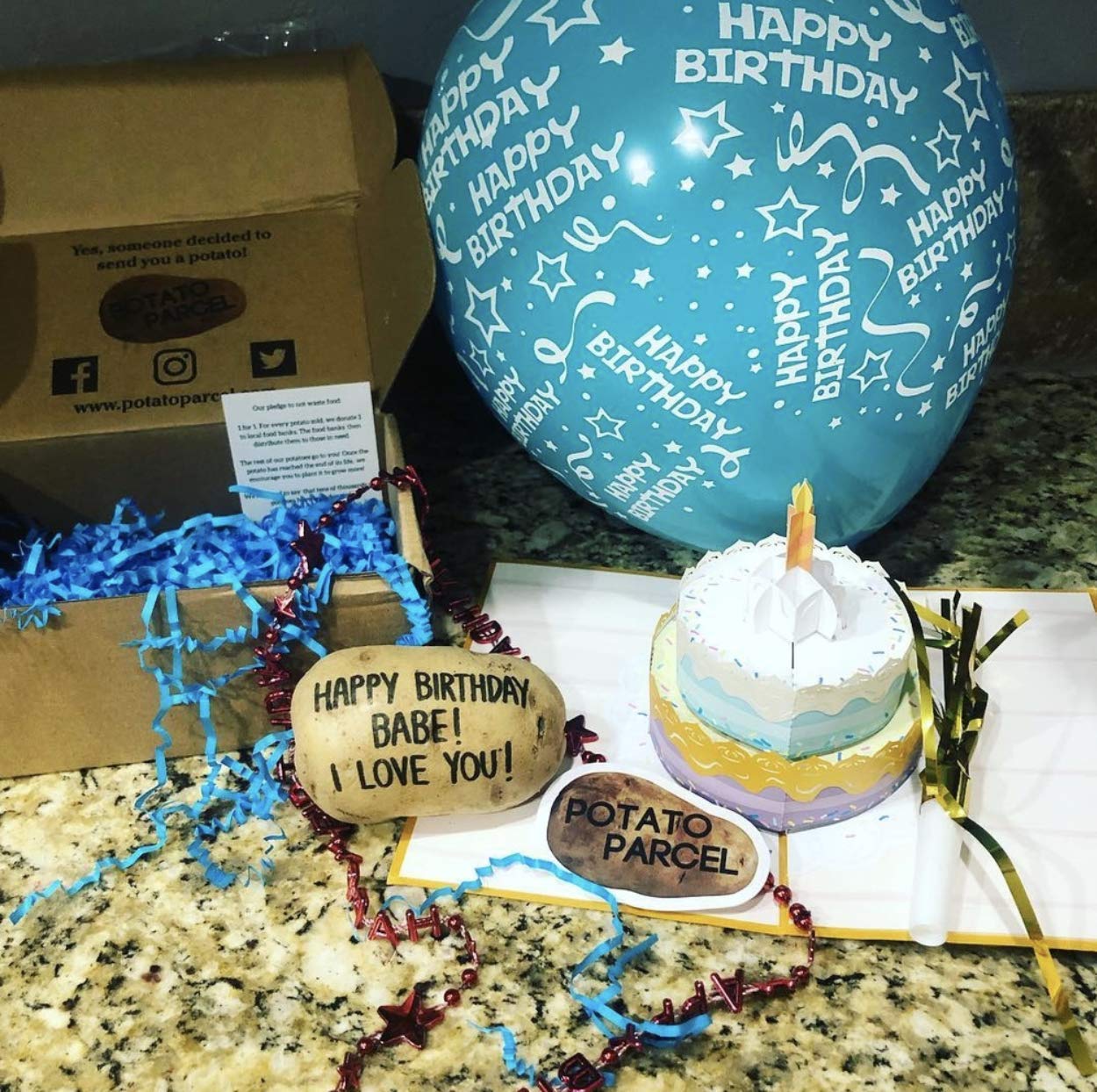 Potato Birthday Bundle - Gift Your Loved ones thier face on a real potato. Includes a Surprise Gift Box. As seen on Shark Tank!