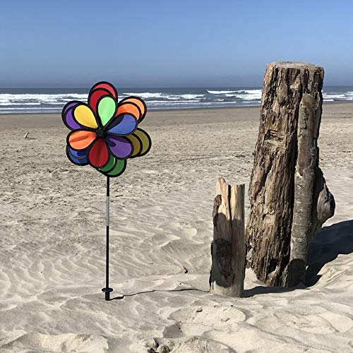 In the Breeze 2685 13.5 Inch Wind Colorful Spinner for Your Yard and Garden, 13.5" Rainbow Triple Flower