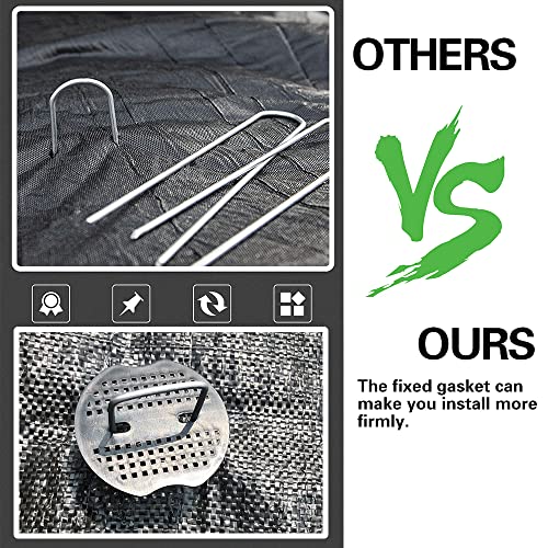 Bakulyor 200Pcs Landscape Staples + 200Pcs Gasket, 6 Inch Garden Stakes Staples 11 Gauge U Shaped Galvanized Lawn Landscape Pins, Heavy Duty Yard Ground Pin for Weed Barrier Sod Fabric Decorations