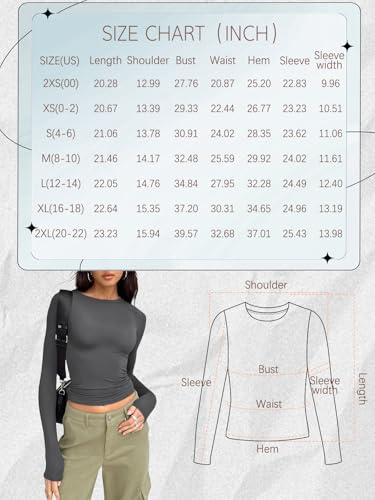 Trendy Queen Womens Long Sleeve Shirts Basic Tees Crop Tops Going Out Spring 2025 Workout Outfits Y2k Clothes Light Green M