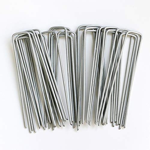6 Inch 100 Pces Garden Stakes Galvanized Landscape Staples,U-Type Turf Staples for Artificial Grass, Rust Proof Sod Pins Stakes for Securing Fences Weed Barrier, Christmas Wires Cords Tents Tarps