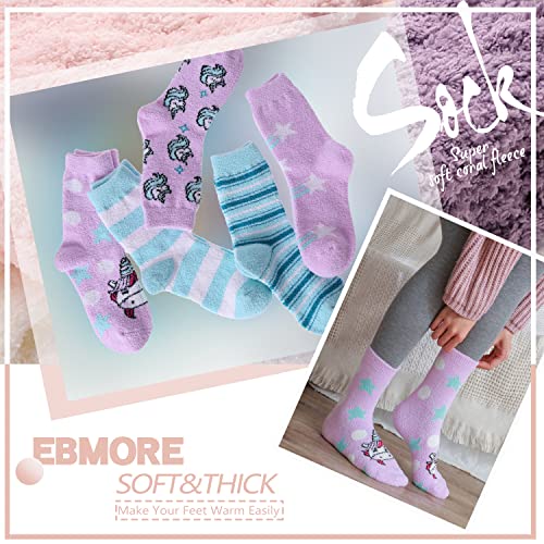 EBMORE Womens Fuzzy Socks Slipper Soft Cabin Plush Warm Fluffy Winter Christmas Sleep Stocking Stuffers Cozy Adult Socks(Unicorn(5 Pairs))