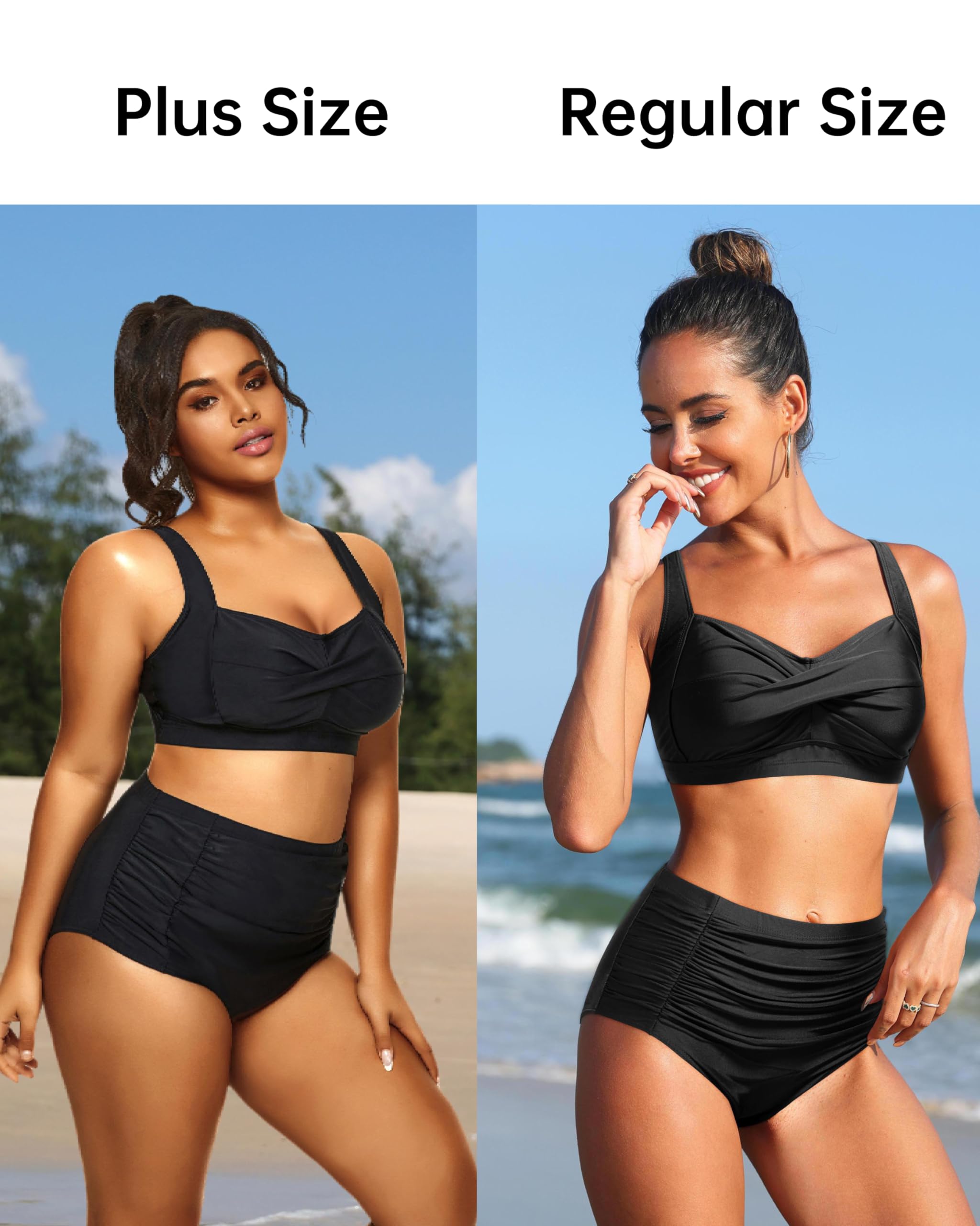 Daci Women's Plus Size Bikini Sets - High Waisted Two-Piece Swimsuits with Tummy Control Black 18 Plus