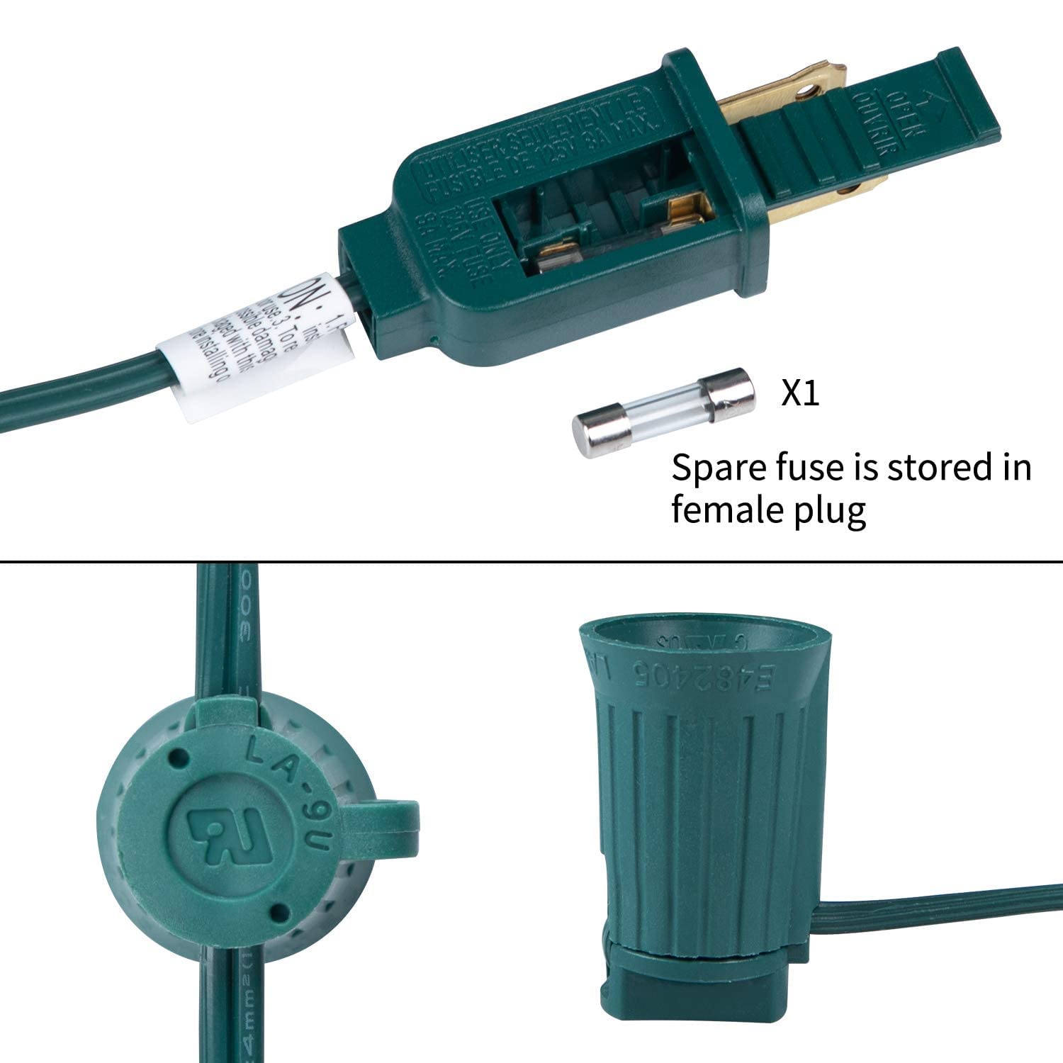C9 Light Strand Set 200 FT for E17 Socket -12" Spacing, Outdoor String Light Christmas Stringer with 100 Sockets 2Pack (Total 200 FT) for Patio-Green Wire