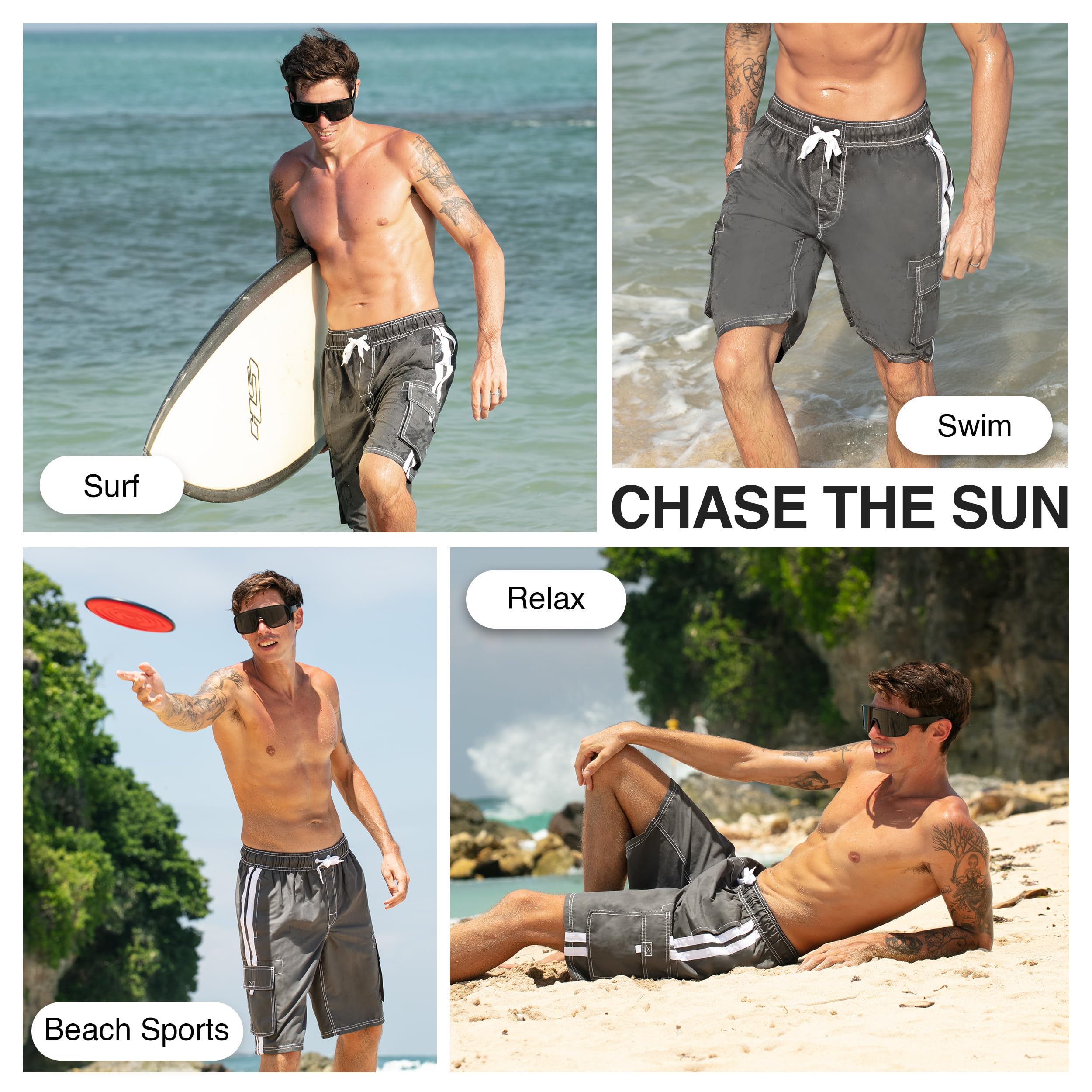 Kanu Surf Men's Standard Barracuda Swim Trunks (Regular & Extended Sizes), Charcoal, Large