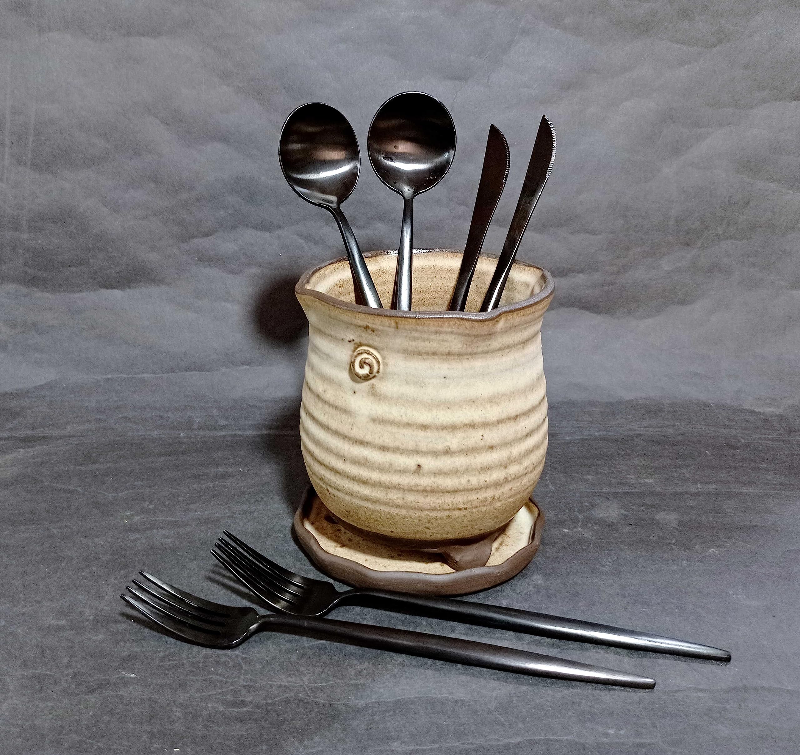 Cutlery holder, Ceramic silverware container, Kitchen cutlery organizer, Cutlery caddy, Pottery Utensil carrier, Table top utensil dish,