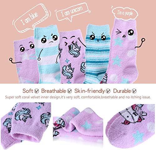 EBMORE Womens Fuzzy Socks Slipper Soft Cabin Plush Warm Fluffy Winter Christmas Sleep Stocking Stuffers Cozy Adult Socks(Unicorn(5 Pairs))