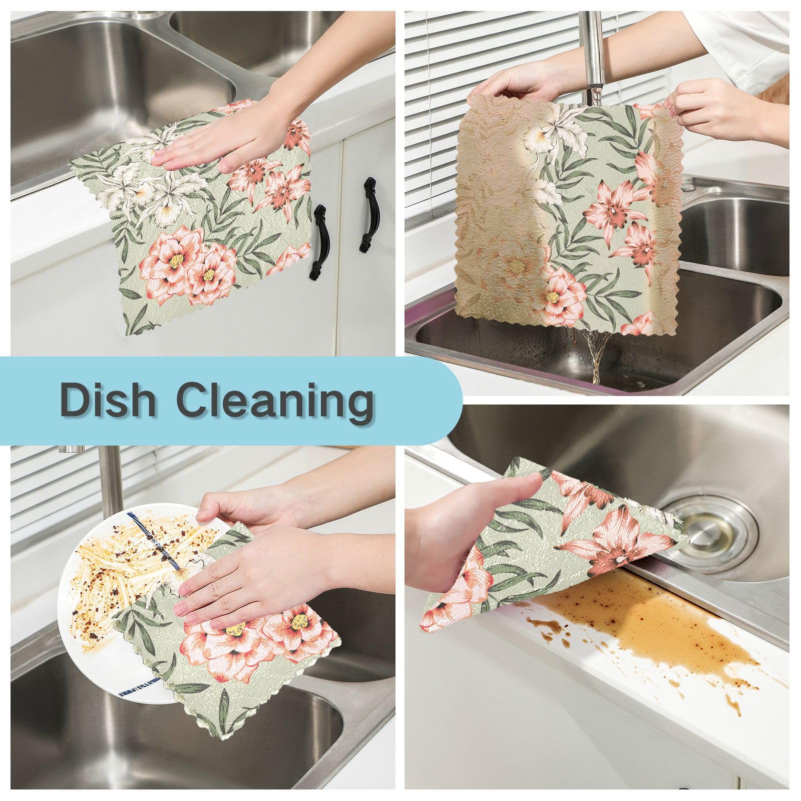 FRODOTGV Tropical Pink Rose Orchid Flowers Palm Kitchen Microfiber Towels Decorative Tea Towels Kitchen Cotton Terry Cloth Hand Towels Easter Kitchen Hand Towels