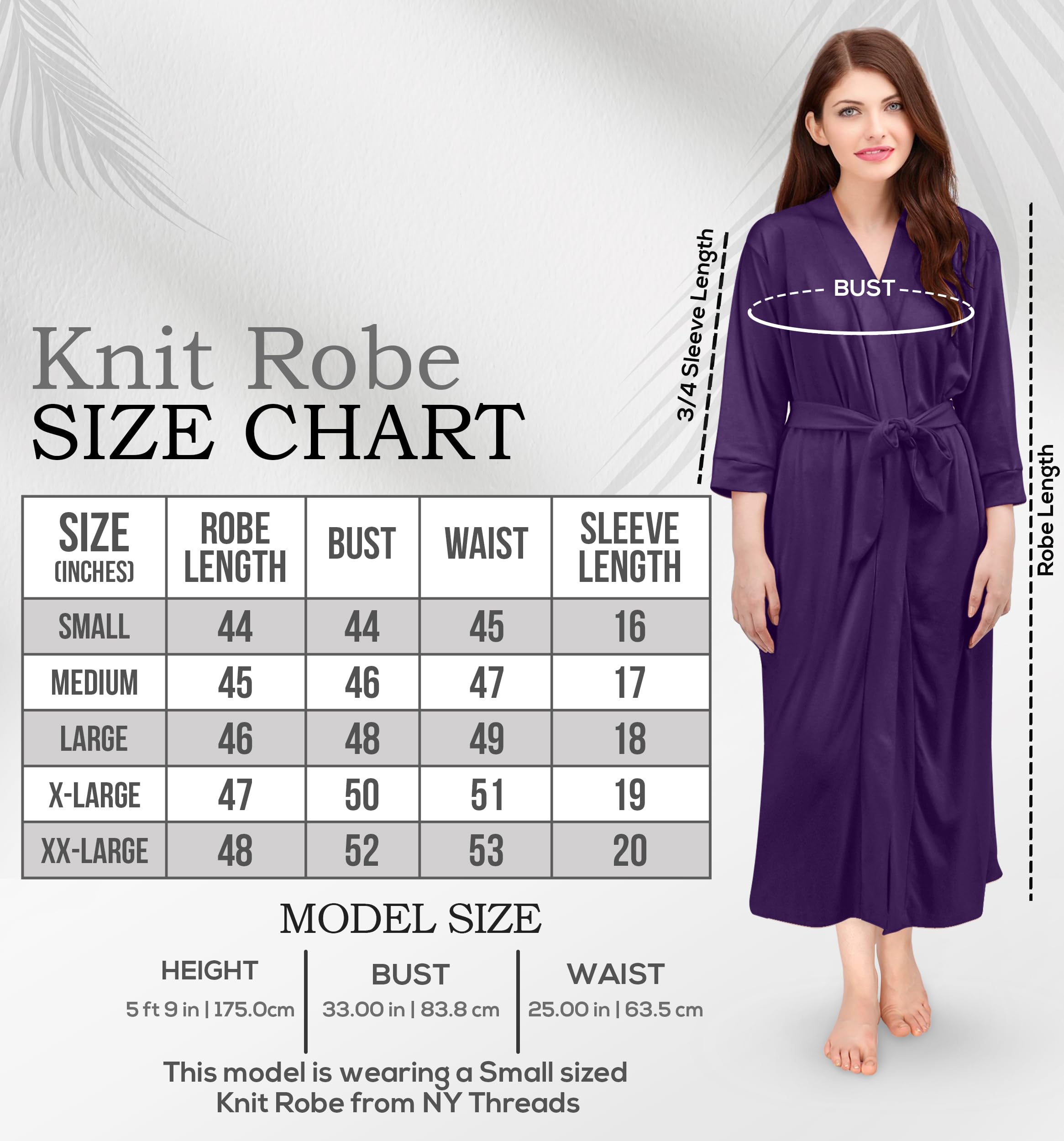 NY Threads Women's Robe Long Knit Bathrobe 3/4 Sleeves Soft Kimono Lightweight Loungewear, XX-Large, Royal Purple
