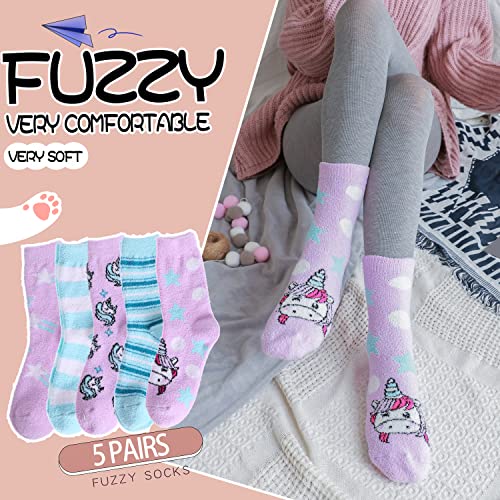 EBMORE Womens Fuzzy Socks Slipper Soft Cabin Plush Warm Fluffy Winter Christmas Sleep Stocking Stuffers Cozy Adult Socks(Unicorn(5 Pairs))