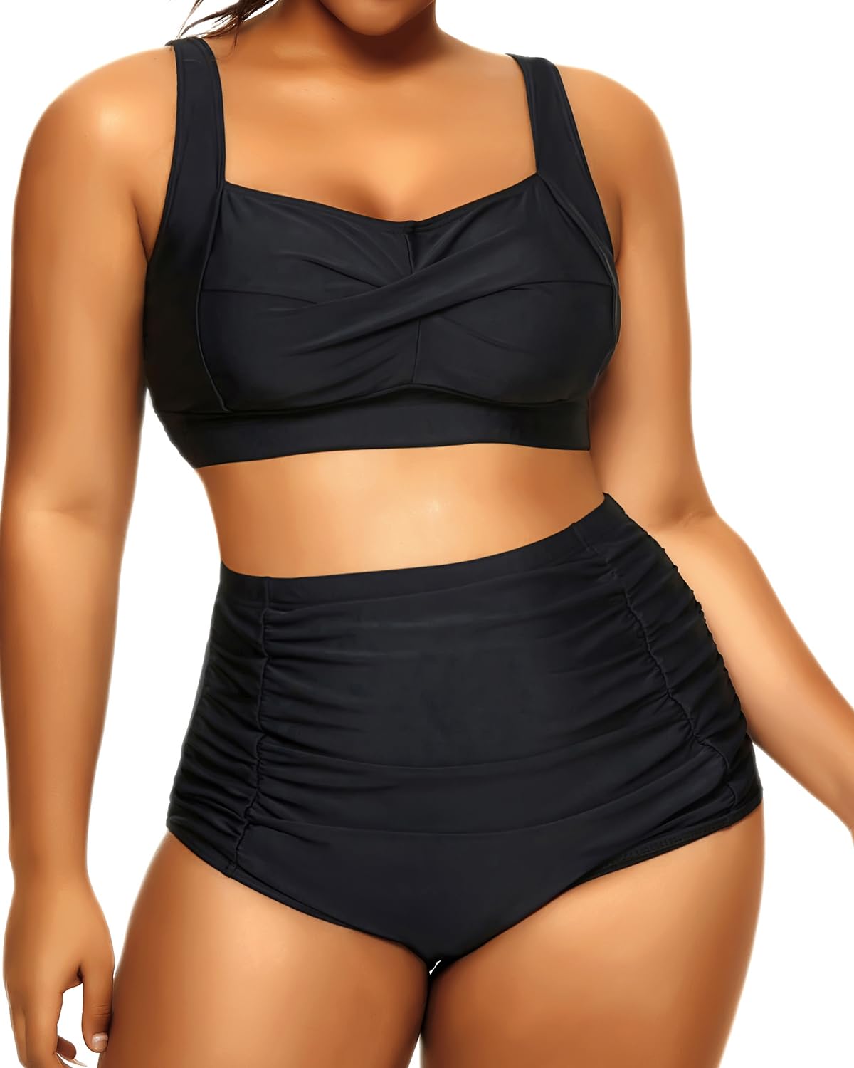 Daci Women's Plus Size Bikini Sets - High Waisted Two-Piece Swimsuits with Tummy Control Black 18 Plus