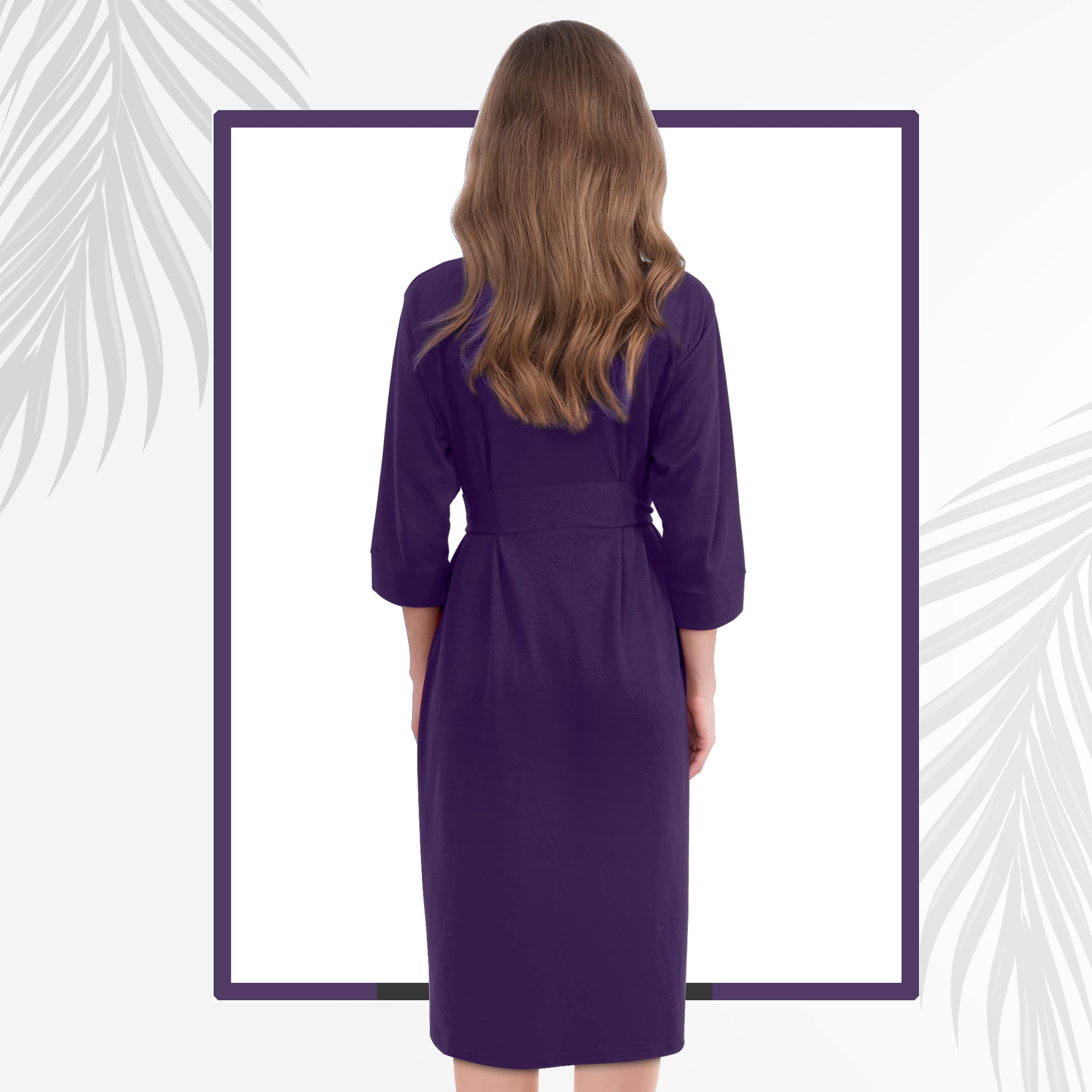 NY Threads Women's Robe Long Knit Bathrobe 3/4 Sleeves Soft Kimono Lightweight Loungewear, XX-Large, Royal Purple