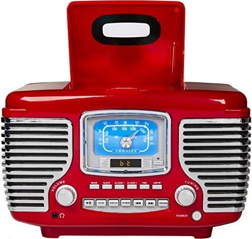 Crosley CR612B-RE Corsair Tabletop AM/FM Bluetooth Radio with CD Player and Dual Alarm Clock, Red