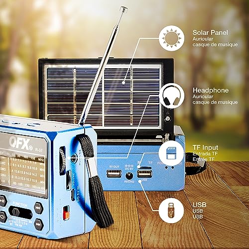 QFX R-37-BL 6-Band (AM, FM, SW1 - SW4) Bluetooth LED Flashlight Solar Radio (2021 Model)