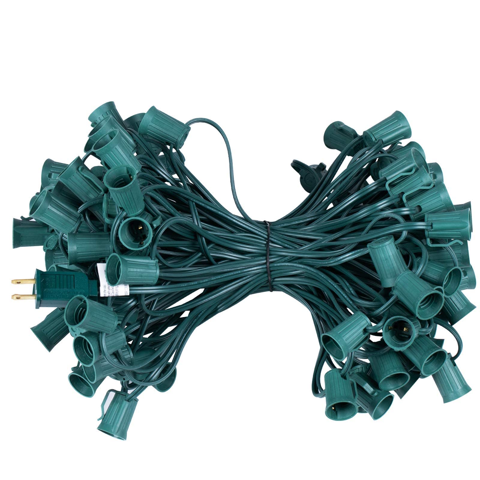 C9 Light Strand Set 200 FT for E17 Socket -12" Spacing, Outdoor String Light Christmas Stringer with 100 Sockets 2Pack (Total 200 FT) for Patio-Green Wire