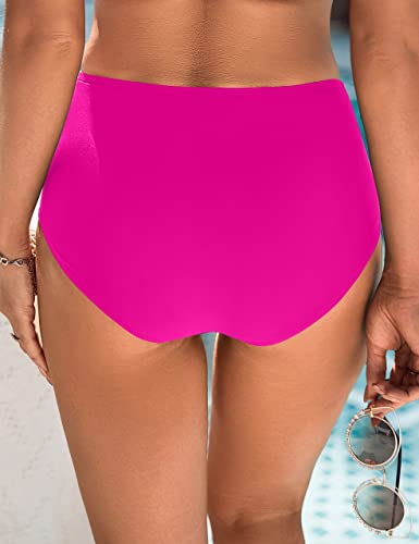 Blooming Jelly Womens High Waisted Bikini Bottom Black Swimsuits Tummy Control Bathing Suit Bottoms（Medium,Hot Pink