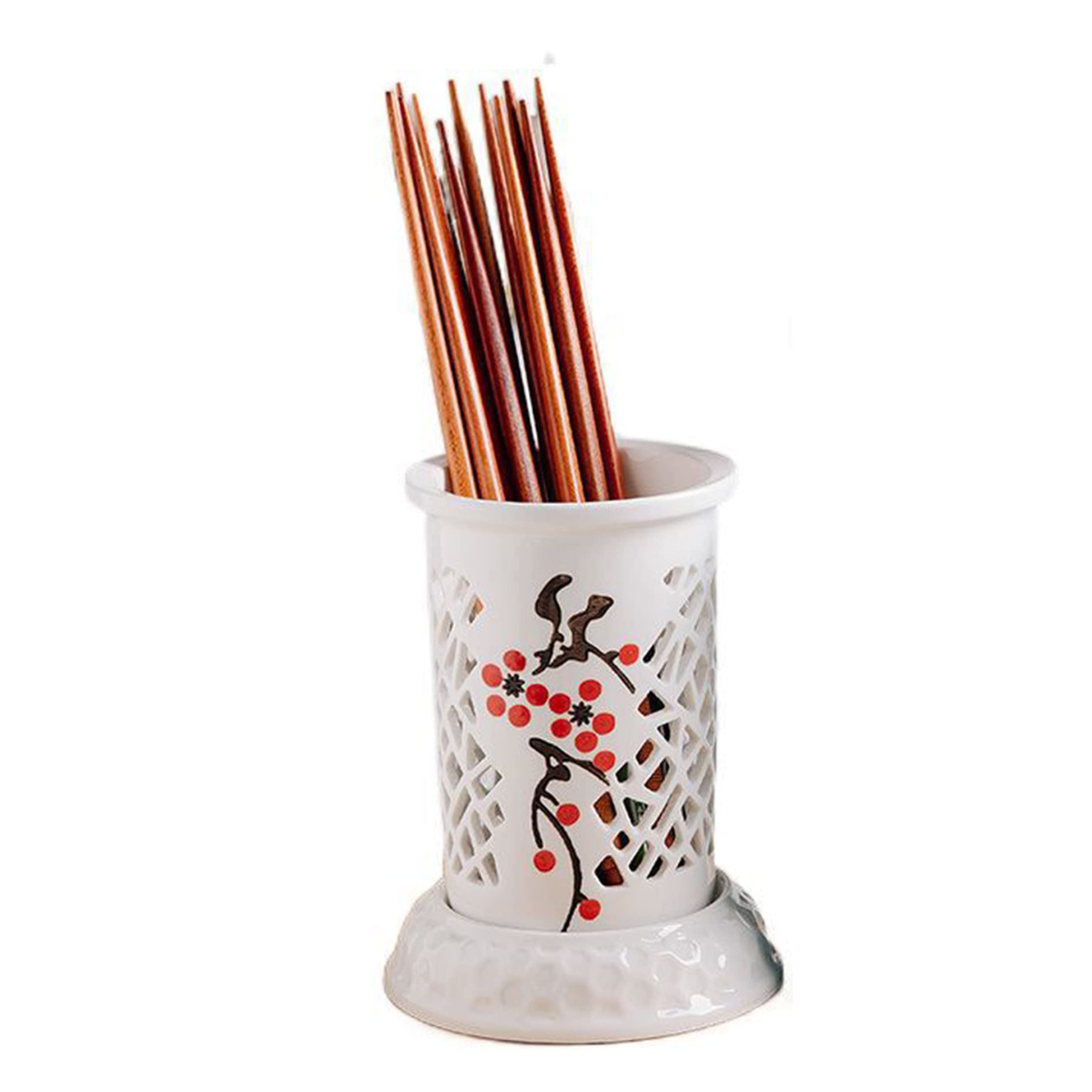 Ceramic Cooking Utensil Holder Spatula Crocks Countertop Organizer Vintage Farmhouse Kitchen Decor Caddy for Home Kitchen Easy to Clean (White)