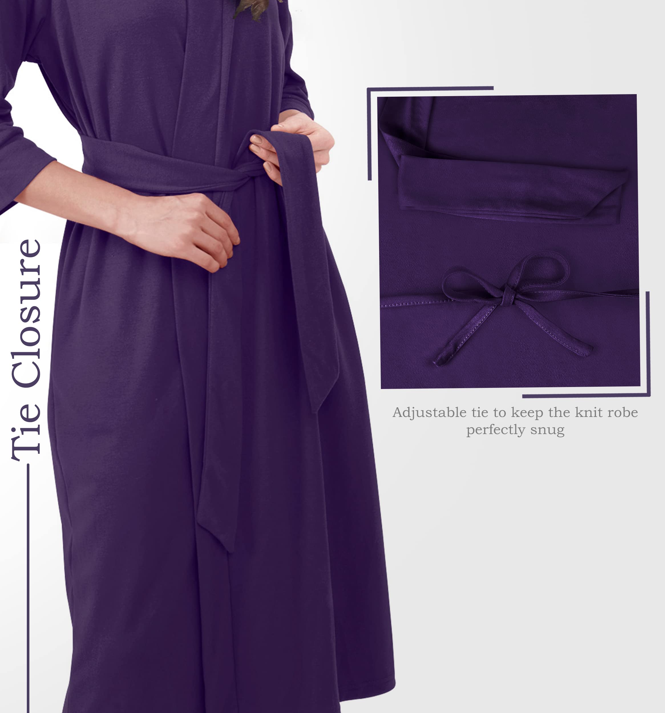NY Threads Women's Robe Long Knit Bathrobe 3/4 Sleeves Soft Kimono Lightweight Loungewear, XX-Large, Royal Purple