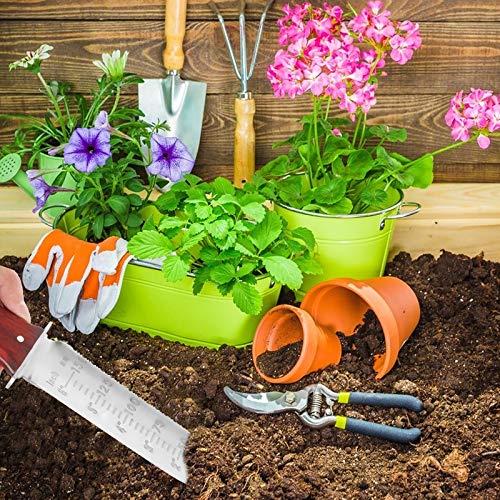 Hori Hori Garden Soil Knife Heavy Duty Weeding, Digging and Gardening Tools with 7 inch Double Edge Sharp Japanese Blade Leather Sheath, Full Tang Wood Handle Manual Sod Cutter