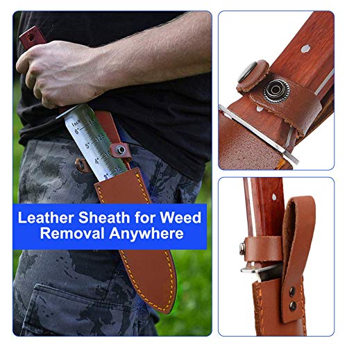 Hori Hori Garden Soil Knife Heavy Duty Weeding, Digging and Gardening Tools with 7 inch Double Edge Sharp Japanese Blade Leather Sheath, Full Tang Wood Handle Manual Sod Cutter