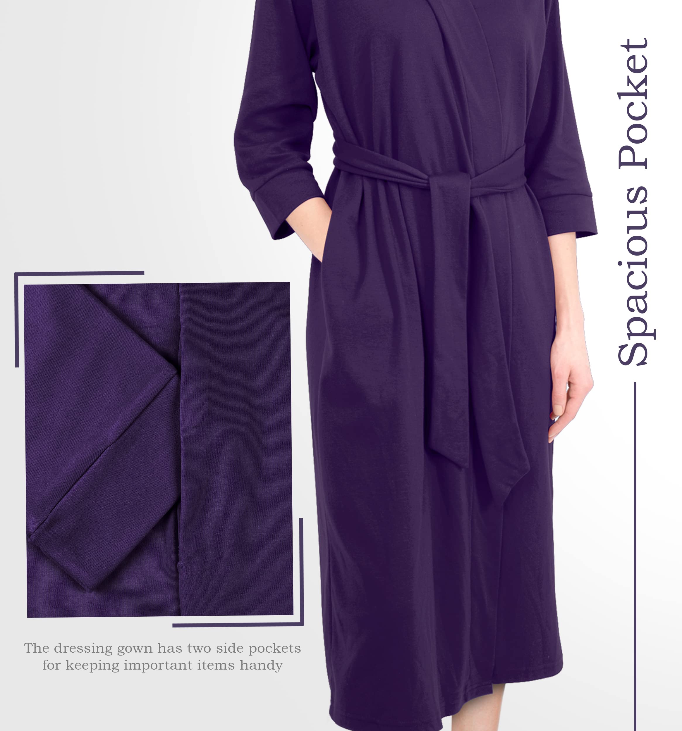 NY Threads Women's Robe Long Knit Bathrobe 3/4 Sleeves Soft Kimono Lightweight Loungewear, XX-Large, Royal Purple