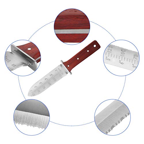Hori Hori Garden Soil Knife Heavy Duty Weeding, Digging and Gardening Tools with 7 inch Double Edge Sharp Japanese Blade Leather Sheath, Full Tang Wood Handle Manual Sod Cutter