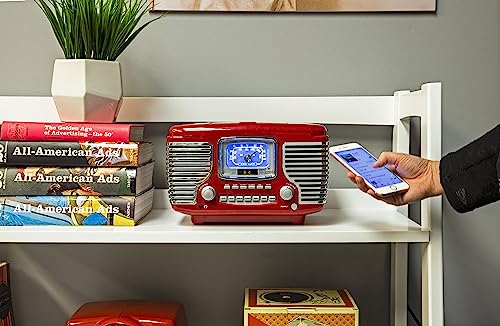 Crosley CR612B-RE Corsair Tabletop AM/FM Bluetooth Radio with CD Player and Dual Alarm Clock, Red