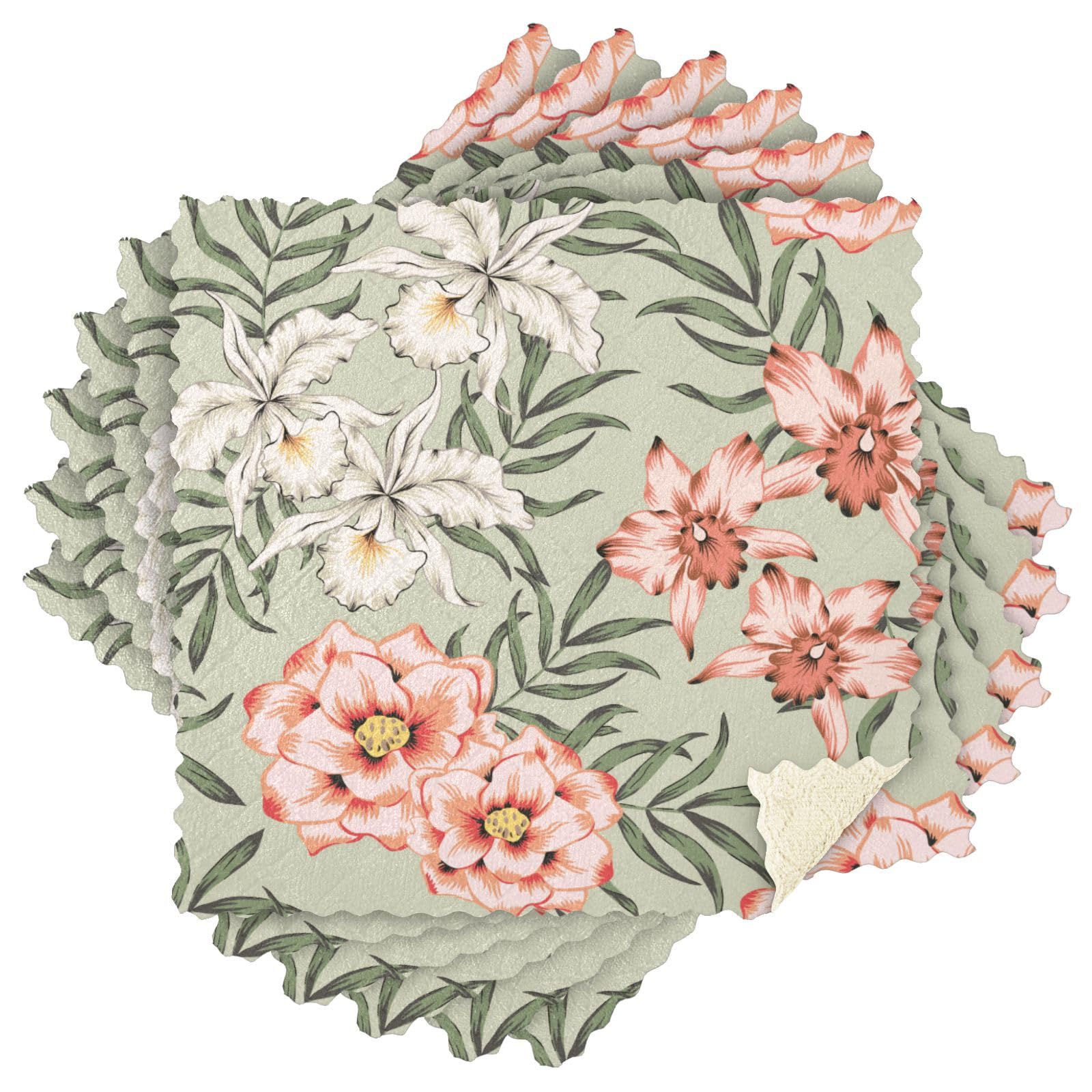 FRODOTGV Tropical Pink Rose Orchid Flowers Palm Kitchen Microfiber Towels Decorative Tea Towels Kitchen Cotton Terry Cloth Hand Towels Easter Kitchen Hand Towels