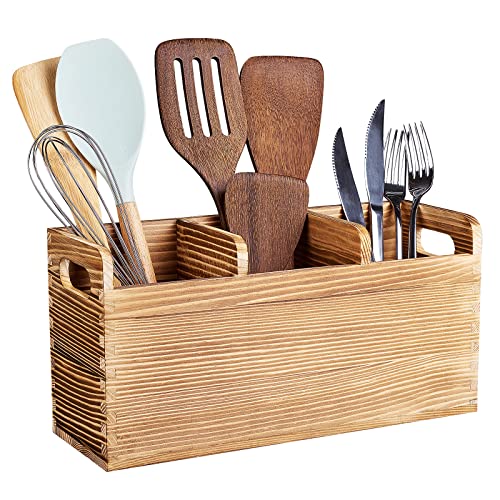 RedCall Utensil Holder,Wood Cooking Utensil Organizer,Large Farmhouse Utensil Holder for Counter top,Rustic Spoon Spatula Holder Kitchen Tools Storage Caddy Decor