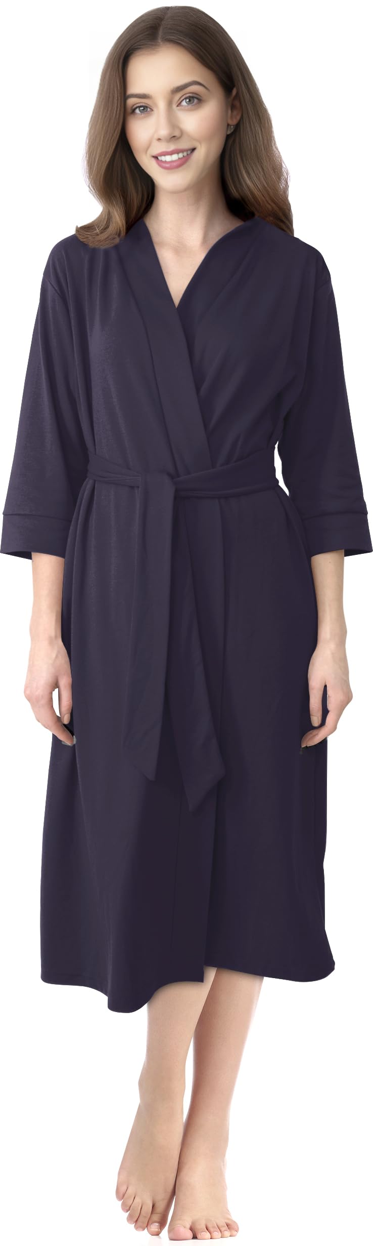 NY Threads Women's Robe Long Knit Bathrobe 3/4 Sleeves Soft Kimono Lightweight Loungewear, XX-Large, Royal Purple