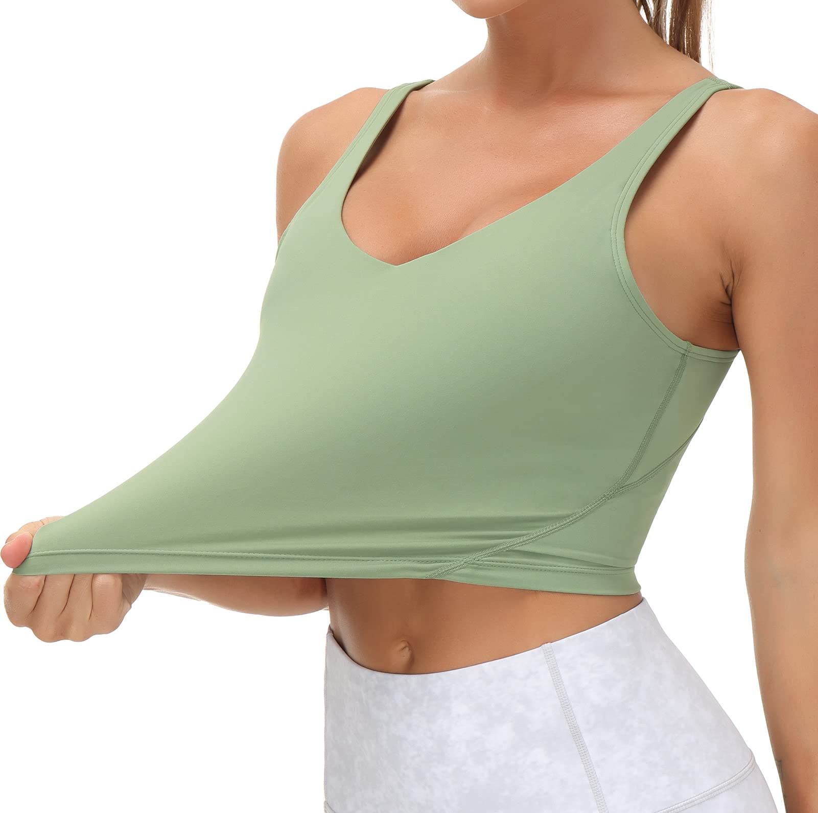 Women’s Longline Sports Bra Wirefree Padded Medium Support Yoga Bras Gym Running Workout Tank Tops (Light Green, Medium, m)