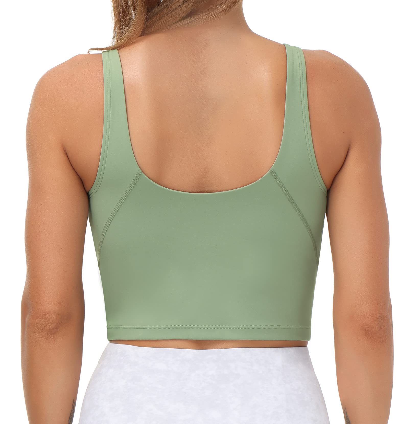 Women’s Longline Sports Bra Wirefree Padded Medium Support Yoga Bras Gym Running Workout Tank Tops (Light Green, Medium, m)