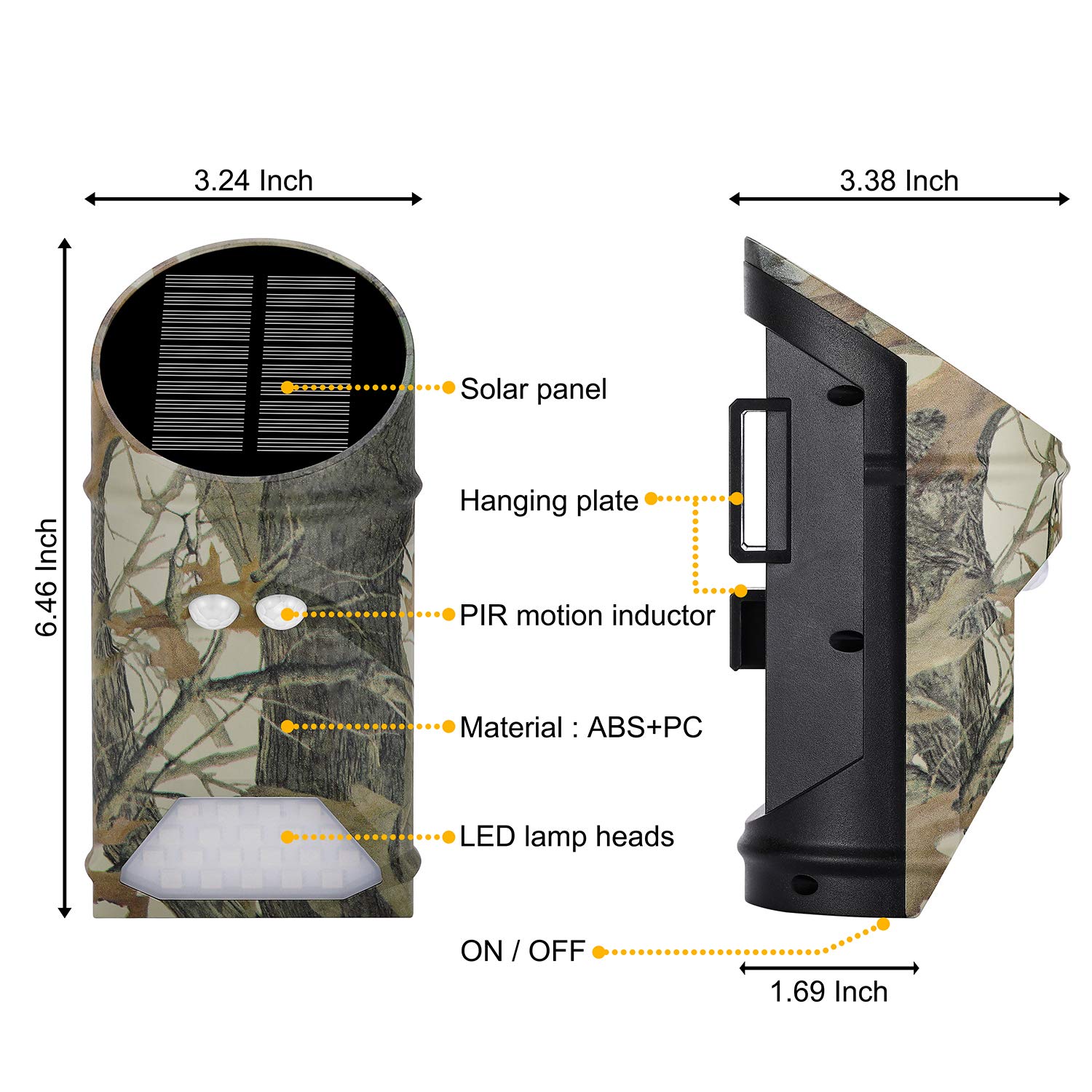 LILBEES Solar Powered Hog Feeder Light with Motion Sensor for Hog,Deer Feeder,Predator Coyote Pig Varmint,Campact Camouflage Design for Out Door Hunting with Green Lights(G300)(Pack of 2)