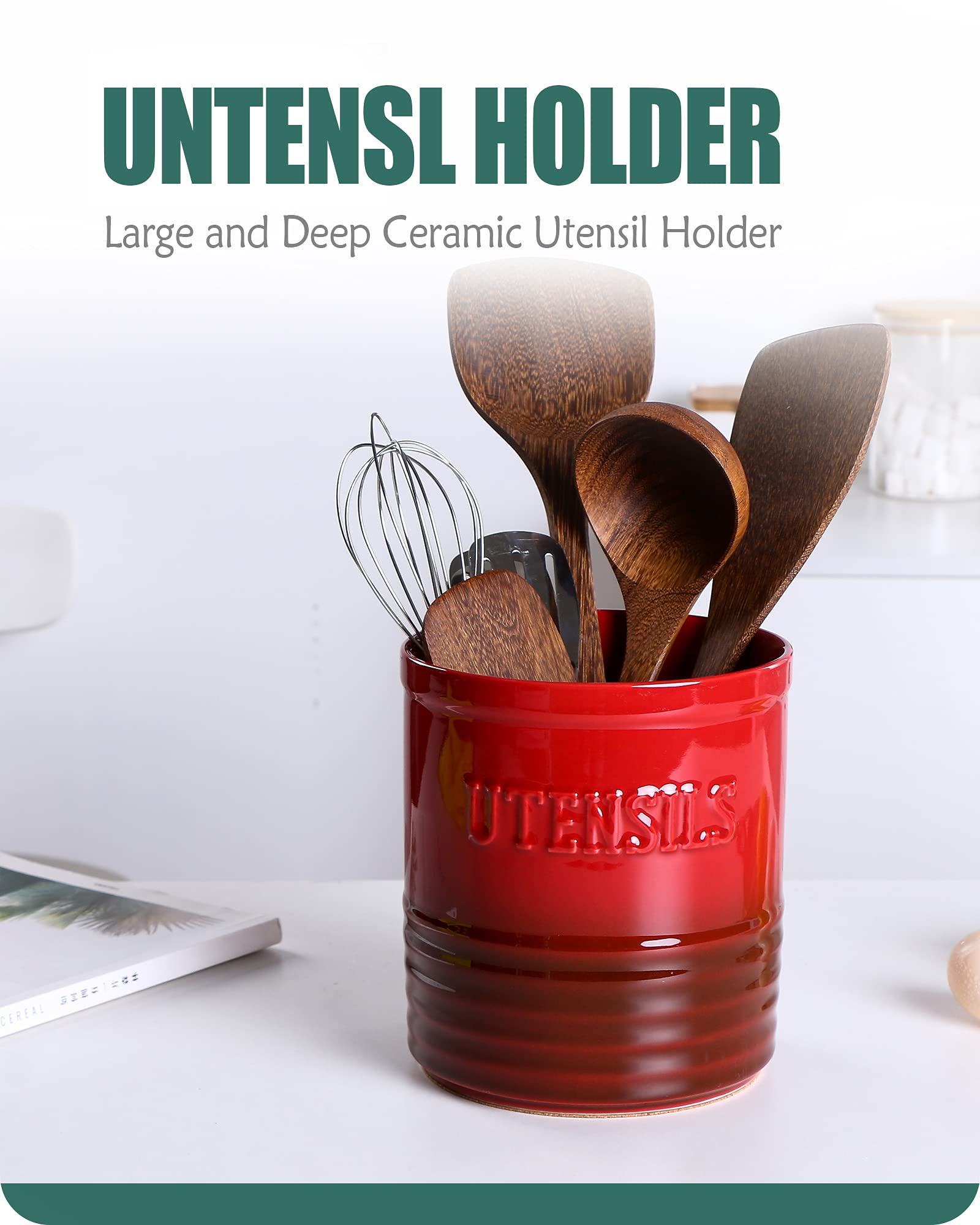 Kitchen Utensil Holder, Lareina Utensil Caddy for Countertop & Lareina Large Ceramic Casserole Dish with Lid