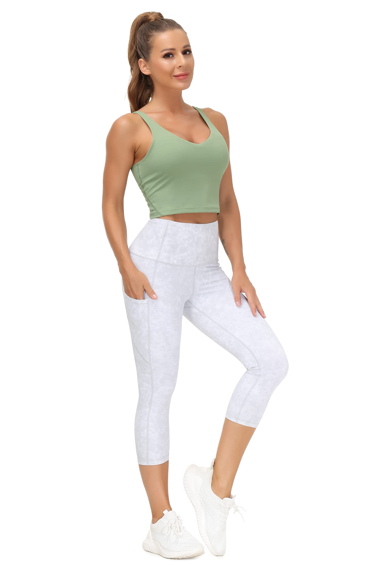 Women’s Longline Sports Bra Wirefree Padded Medium Support Yoga Bras Gym Running Workout Tank Tops (Light Green, Medium, m)
