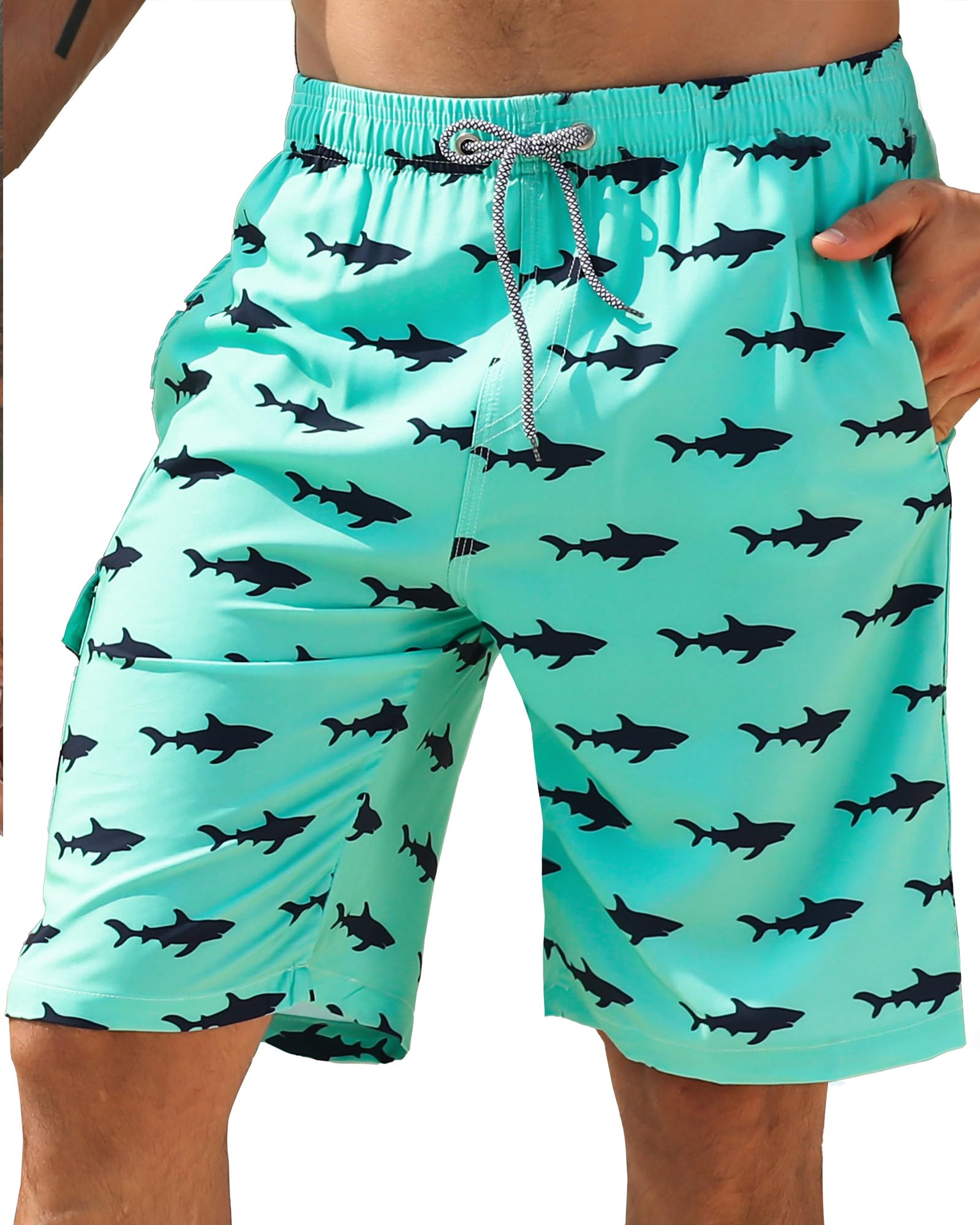 APTRO Men's Swim Trunks 9" Quick Dry Bathing Suit Big & Tall Beach Swimsuits #139 Shark 1X