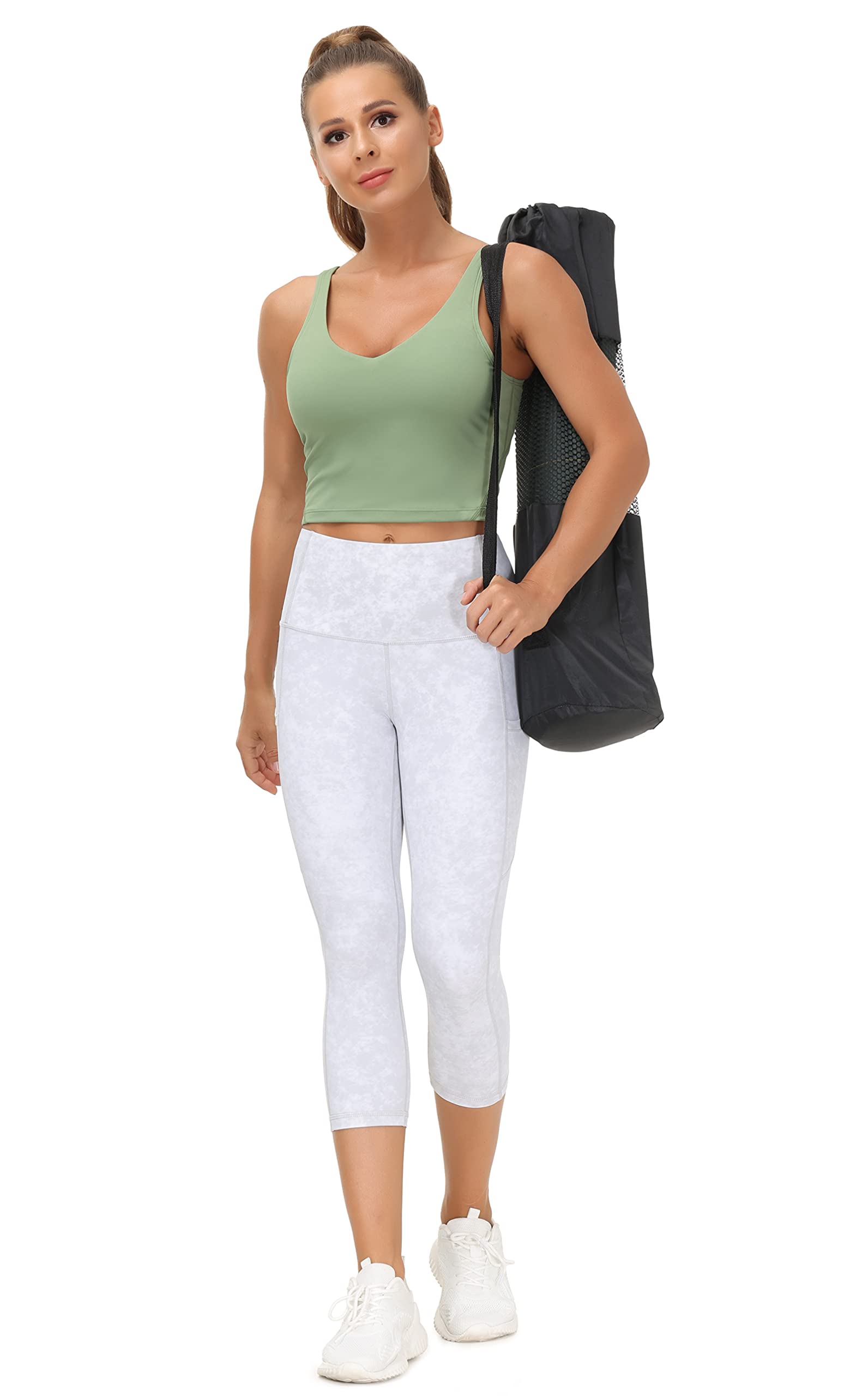 Women’s Longline Sports Bra Wirefree Padded Medium Support Yoga Bras Gym Running Workout Tank Tops (Light Green, Medium, m)