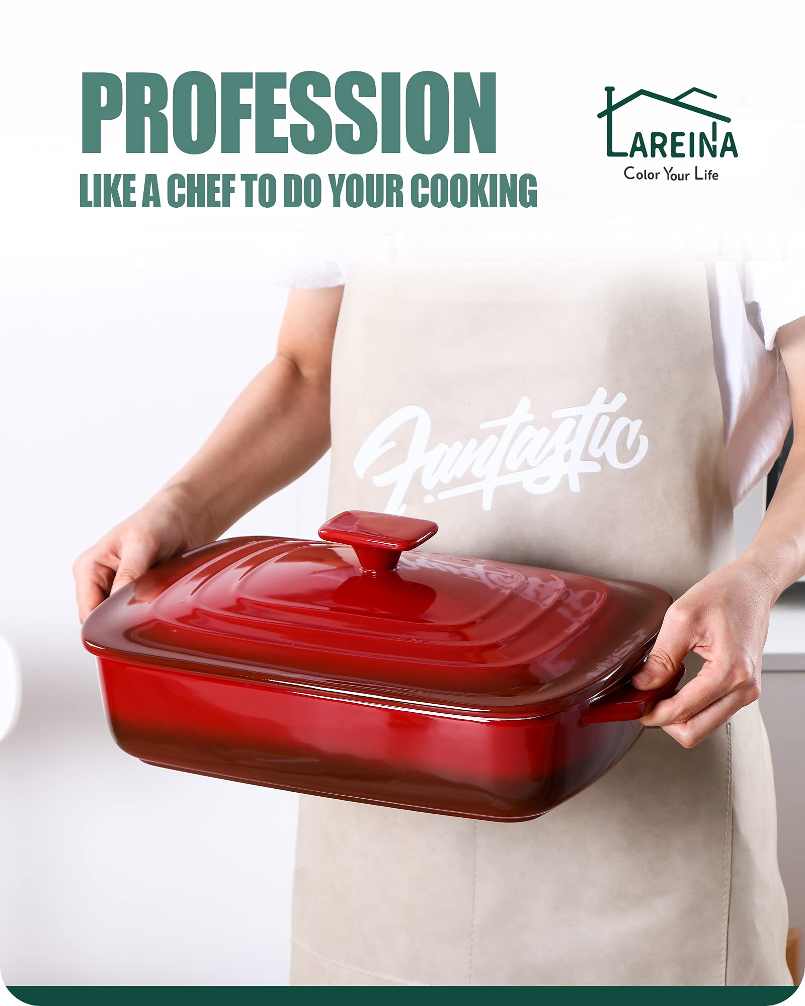 Kitchen Utensil Holder, Lareina Utensil Caddy for Countertop & Lareina Large Ceramic Casserole Dish with Lid