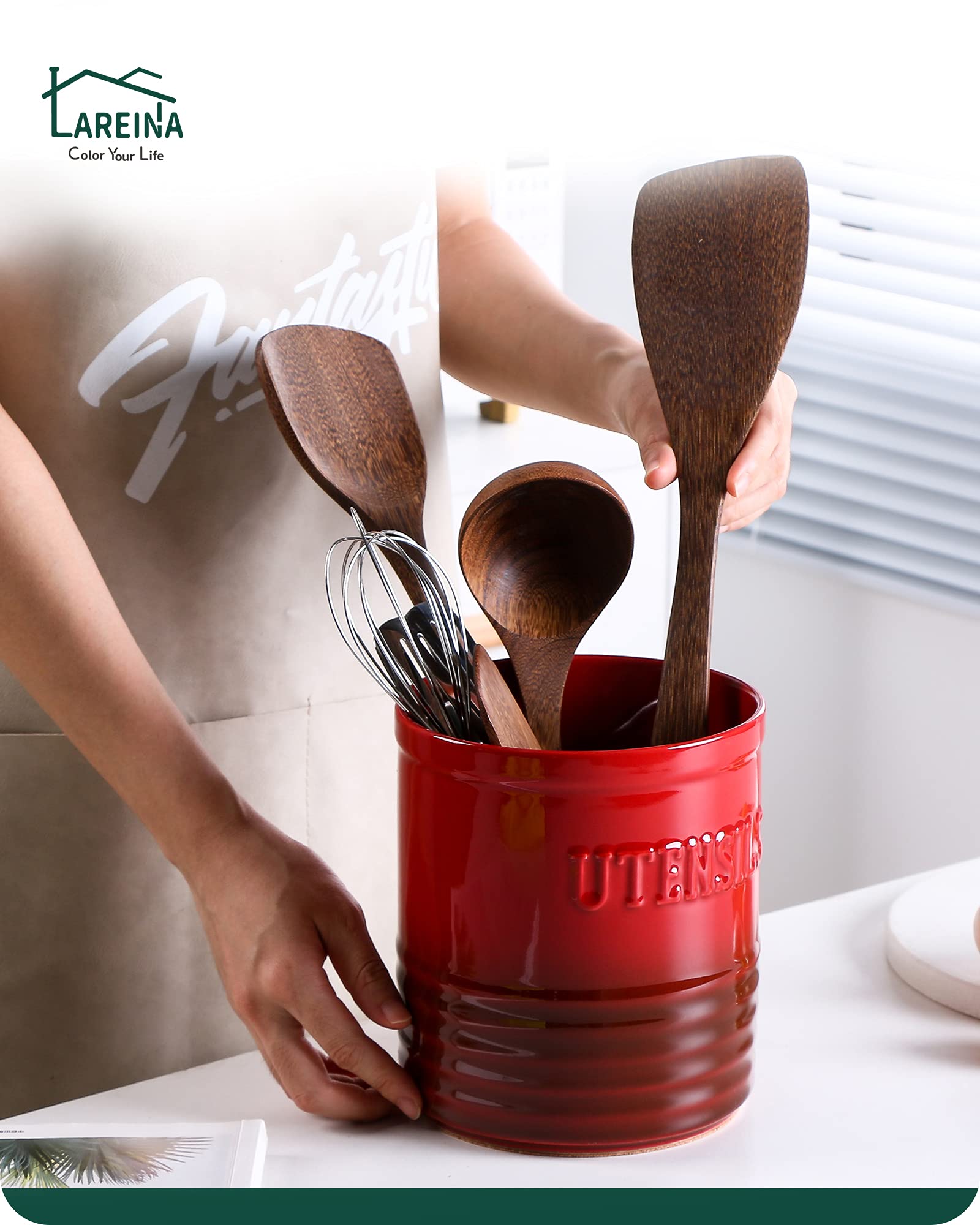 Kitchen Utensil Holder, Lareina Utensil Caddy for Countertop & Lareina Large Ceramic Casserole Dish with Lid