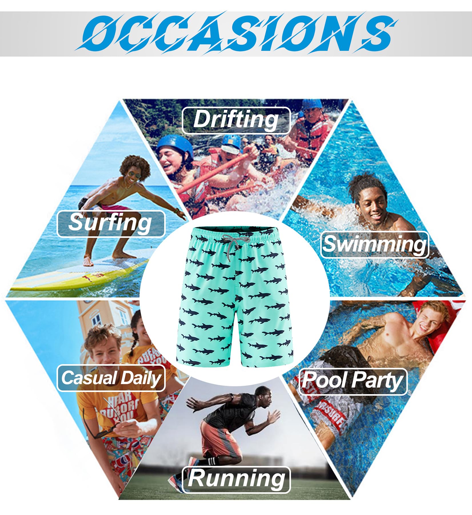 APTRO Men's Swim Trunks 9" Quick Dry Bathing Suit Big & Tall Beach Swimsuits #139 Shark 1X