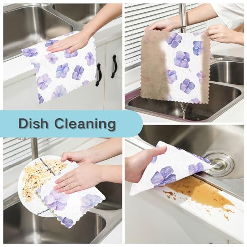 FRODOTGV Blue Hydrangea Flowers Watercolor Kitchen Towel Microfiber Table Cotton Kitchen Tea Towels Terry Cloth Dish Towel Cotton Hand Towels for Kitchen