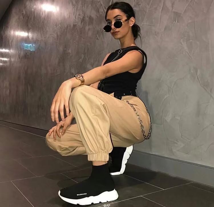 Women's Fashion High Waisted Cargo Harem Casual Pants Trendy Waist Brace Straight Leg Trouse with Pockets