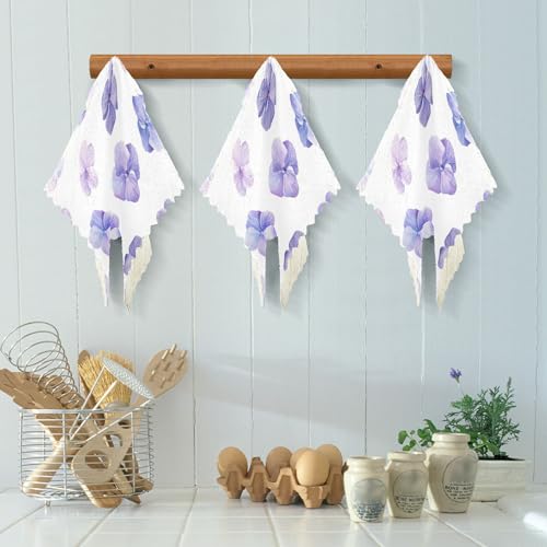 FRODOTGV Blue Hydrangea Flowers Watercolor Kitchen Towel Microfiber Table Cotton Kitchen Tea Towels Terry Cloth Dish Towel Cotton Hand Towels for Kitchen