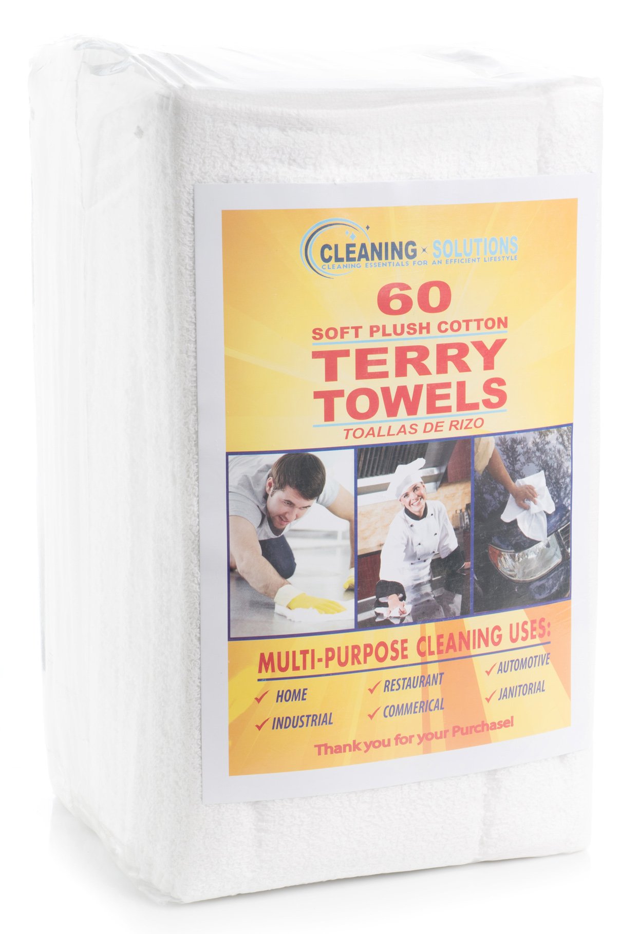 Simpli-Magic 79118 Commercial Grade Soft Plush Cotton Terry Towels, 60-Pack, White