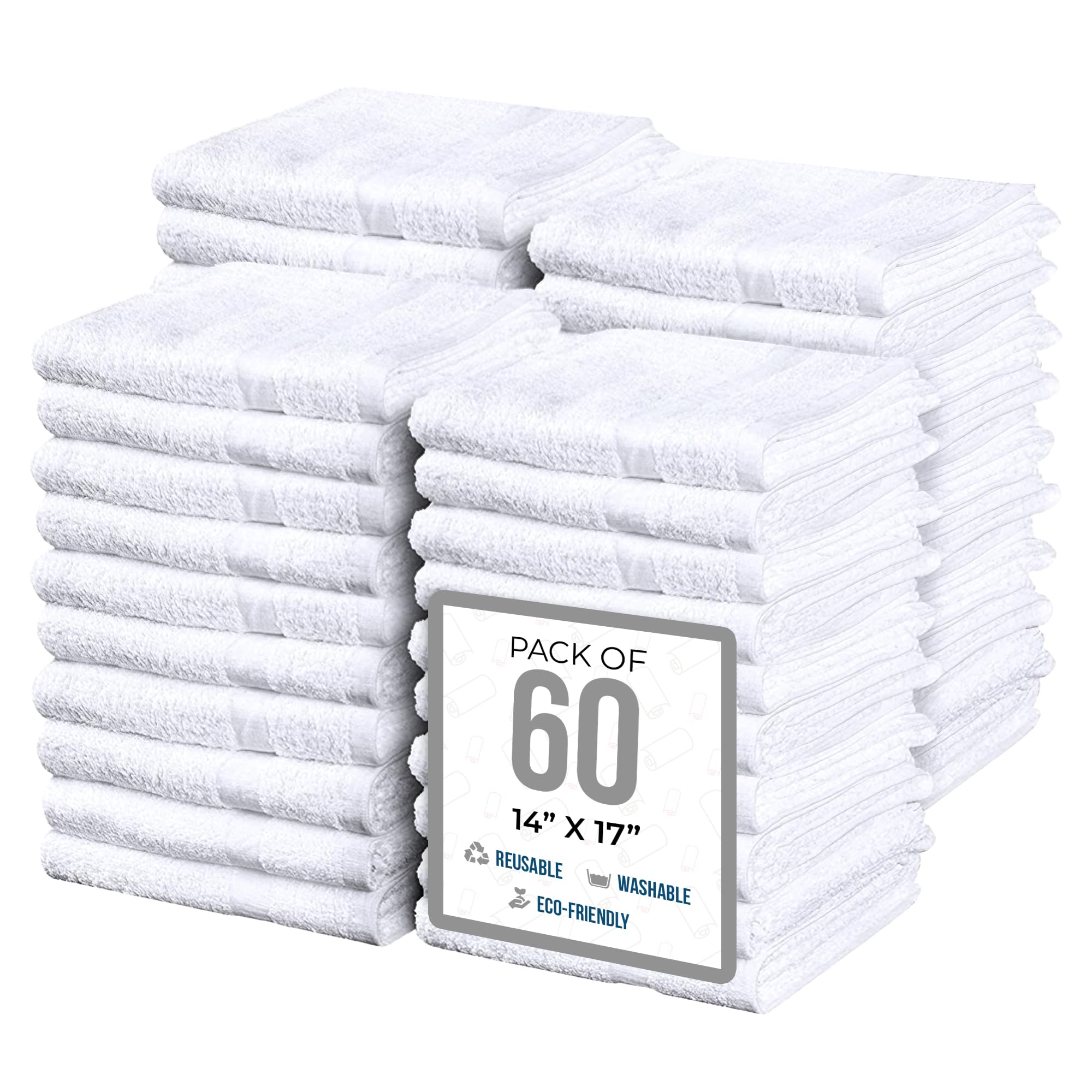 Simpli-Magic 79118 Commercial Grade Soft Plush Cotton Terry Towels, 60-Pack, White