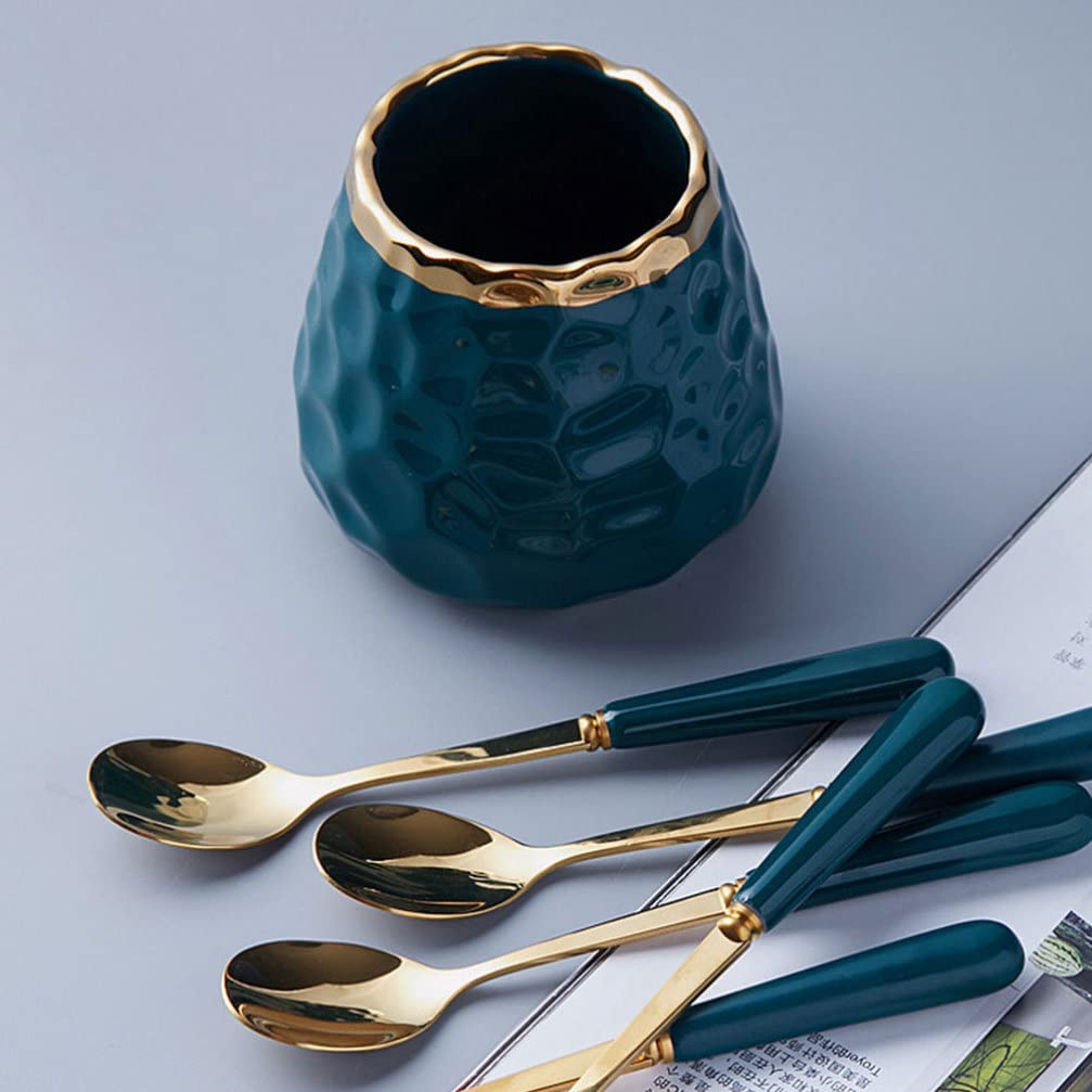 BESTonZON 1 Set Fork Spoon Ceramic Jar Dessert Fork Serving Spoon Utensil Holder for Storage Yogurt Spoons Tabletop Decor Utensil Supply Silverware Kitchen Utensil Phnom Penh Ceramics Coffee